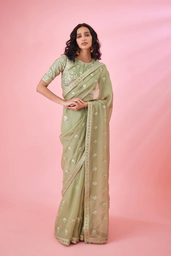 Fog Green Saree Set | Deval Store