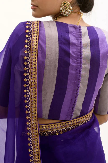 Aarti Sethia deep purple gota patti border saree set | Deval Store