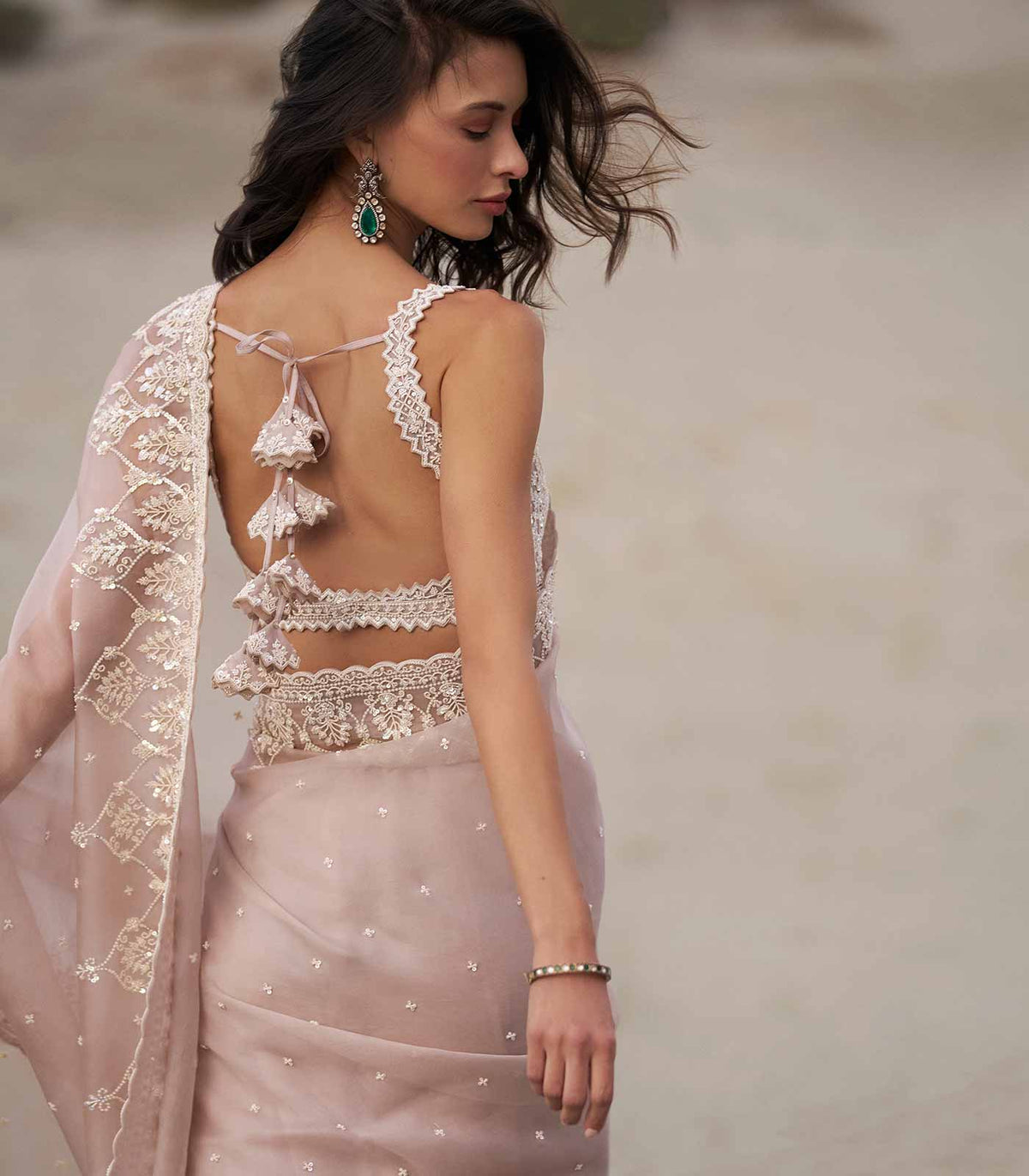 BUY IVORY ORGANZA MARYUL SAREE SET ONLINE | Deval Store