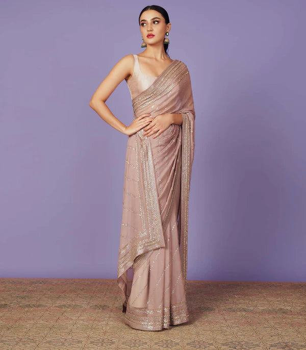 Buy Blush Pink Chiffon Saree With Blouse Online – Deval The Multi Designer Store