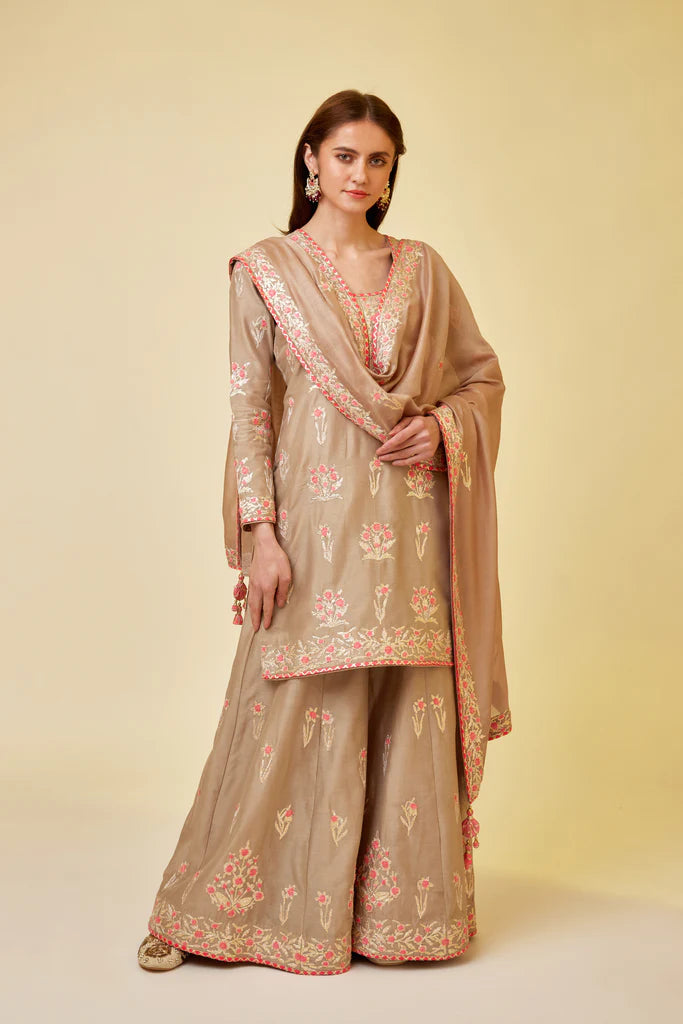 Pebble Neutral Sharara Set | Deval Store