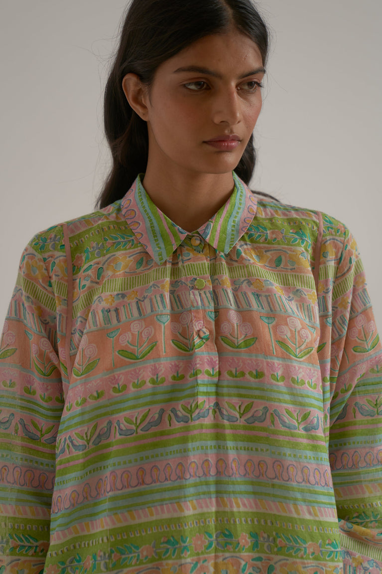 MIMOSA Handblock Printed Cotton Silk Midi Dress | EKA Design – Deval ...