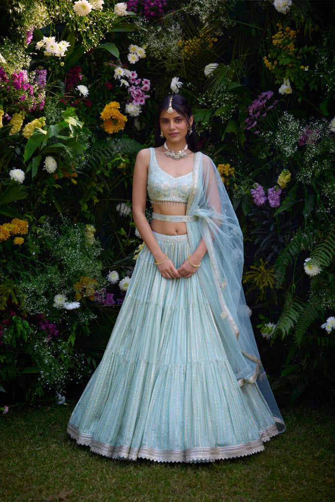 Morning Mist Blue Lehenga Set | Deval Store