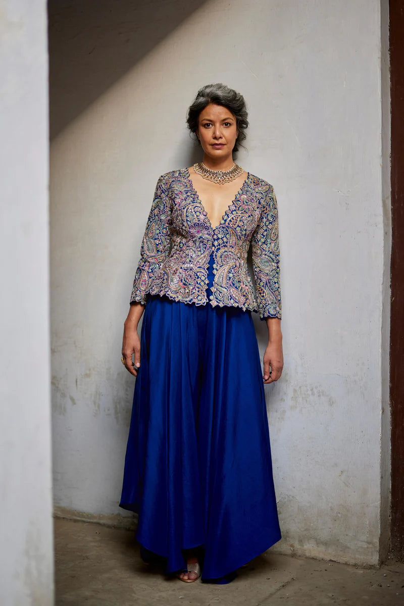 Shop For Blue Alka Jacket Set By Mrunalini Rao | Deval Store