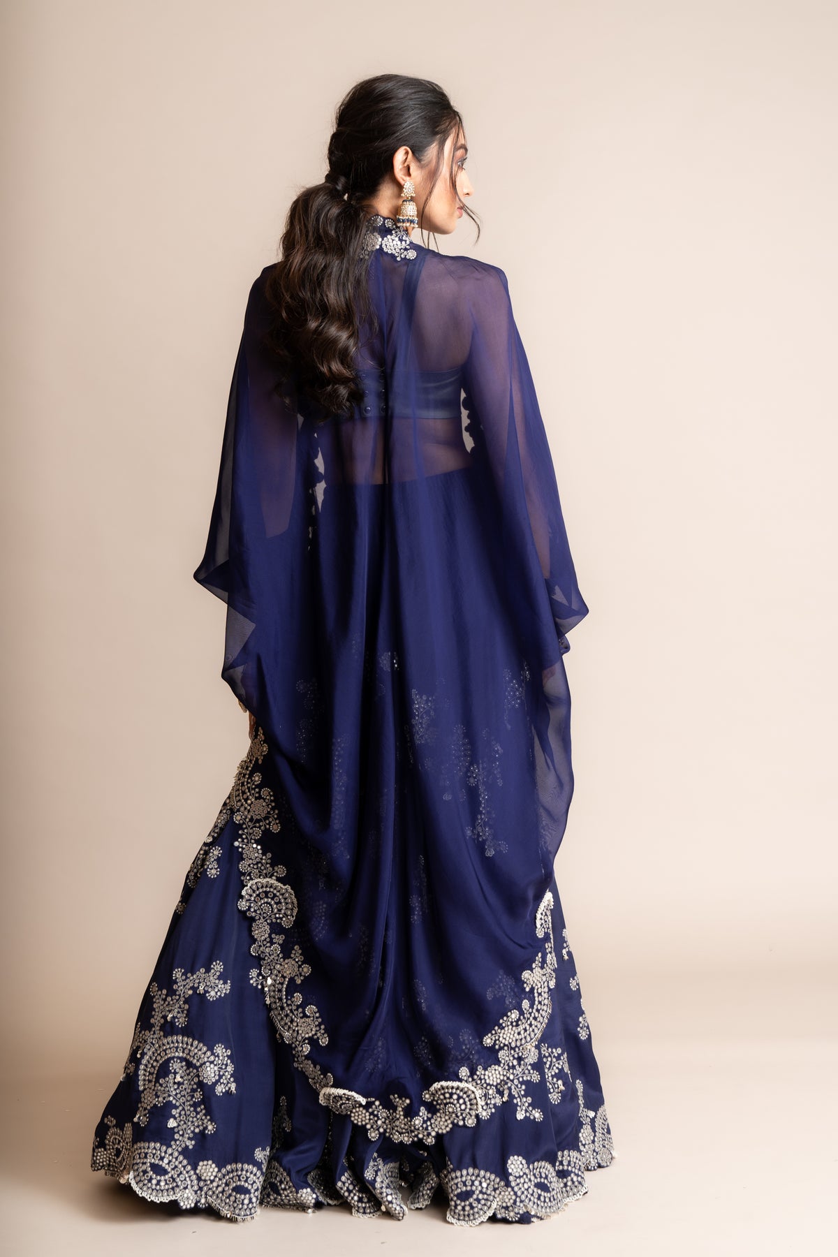 Navy Blue Embroidered Lehenga Set | Deval Store