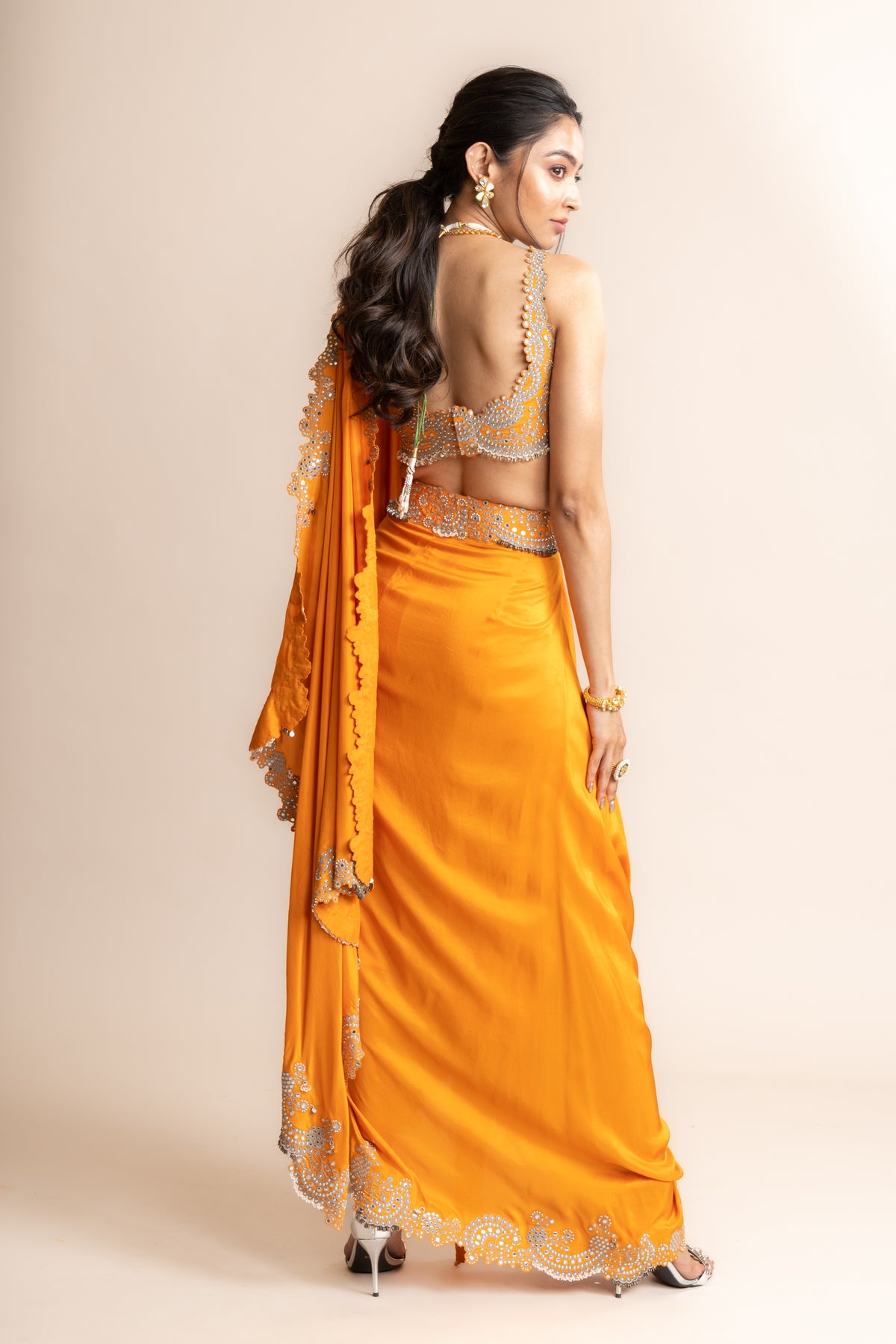 Buy Orange Pre - Draped Bengali Saree By Nupur Kanoi – Deval The Multi ...