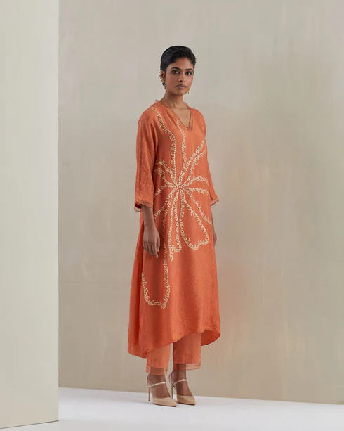 Rust Crushed Kurta Set | Deval Store