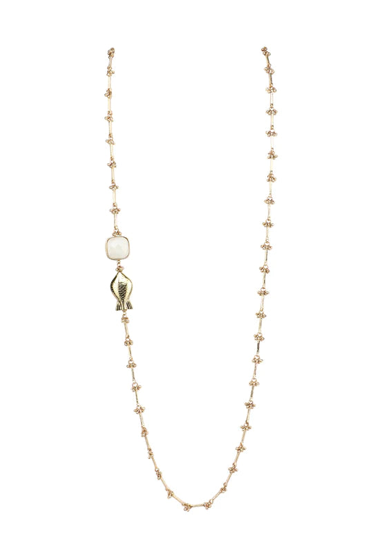 Square Stone Fish Long Neckstring | Deval Store