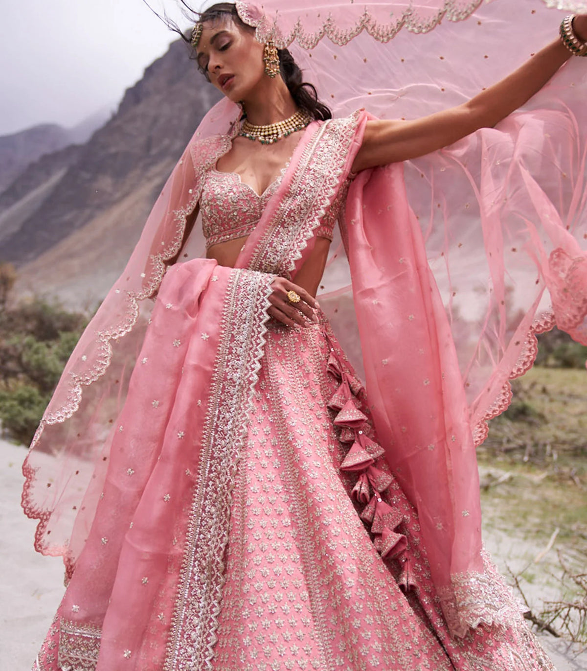Buy Anushree Reddy Pink Organza Lehenga Online | Deval Store